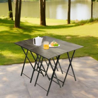 Streamdale Furniture Rustic Grey Folding Table Set with Storage Stand ...