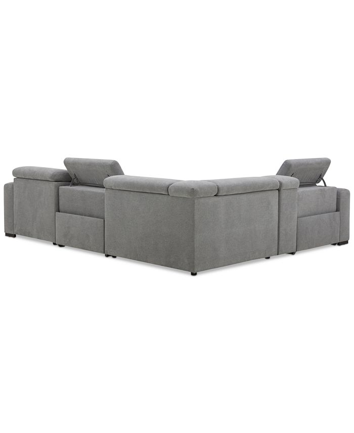 Furniture Nevio 5-Pc. Fabric Power Headrest Sectional and Chaise with 2 ...