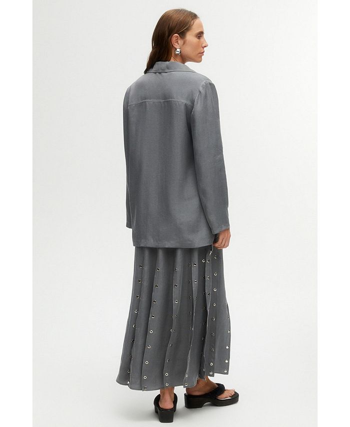 NOCTURNE Women's Long Eyelet Skirt with Slits - Macy's