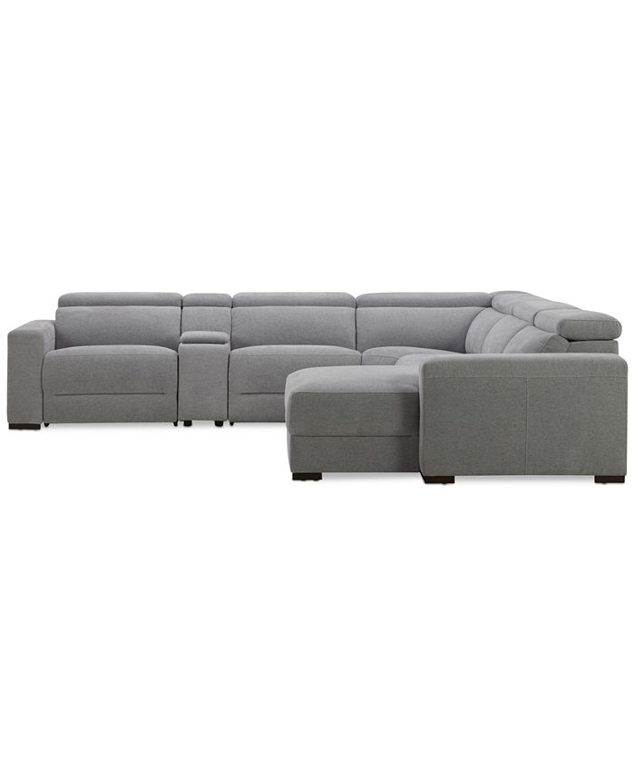 Furniture Nevio 6-Pc. Fabric Power Headrest Sectional with Chaise ...