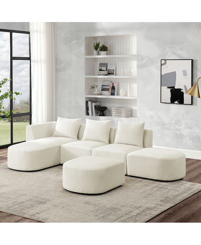 Simplie Fun Modular L-Shaped Sofa with Chaise & Ottoman in Loop Yarn ...
