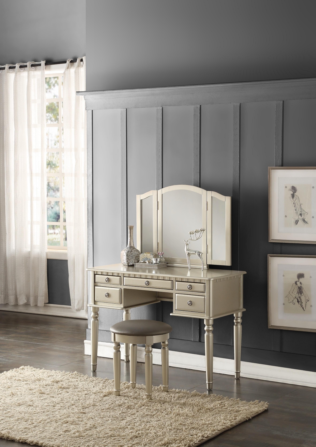 Click here for Streamdale Modern Vanity Set with Foldable Mirror... prices