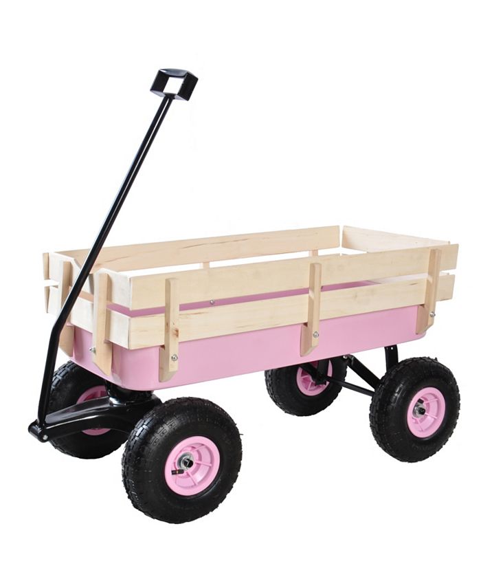 Simplie Fun Outdoor Wagon All Terrain Pulling with Wood Railing Air ...