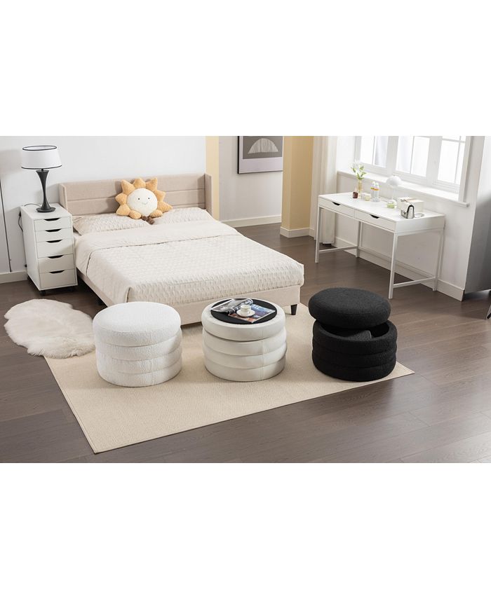Simplie Fun Velvet Fabric Storage Round Ottoman Footstool With Wooden ...