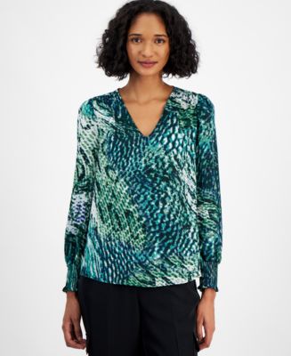 Bar III Women's Long-Sleeve V-Neck Blouse, Created for Macy's - Macy's