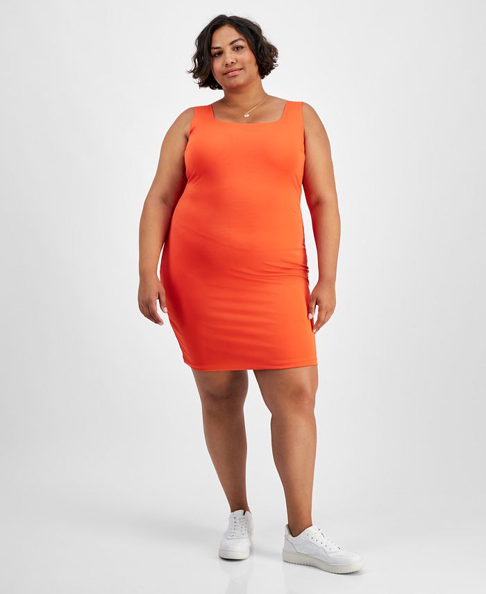 Derek Heart Trendy Plus Size Double-Layer Square-Neck Dress - Macy's