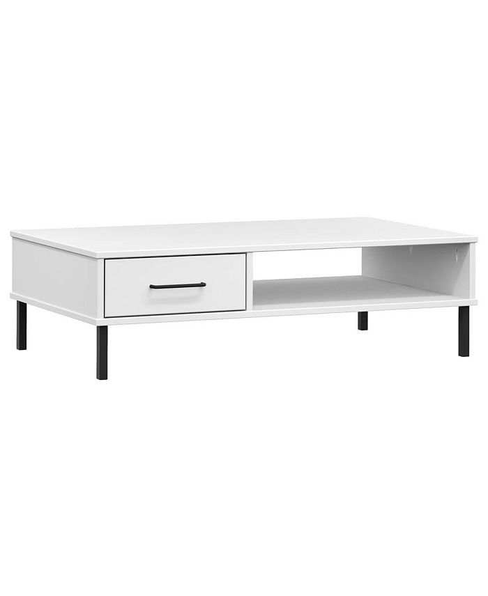 vidaXL Coffee Table with Metal Legs White Solid Wood Pine OSLO - Macy's
