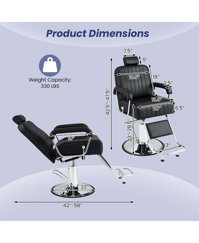 Costway Adjustable Barber Chair Hydraulic Salon Chair with Reclining ...