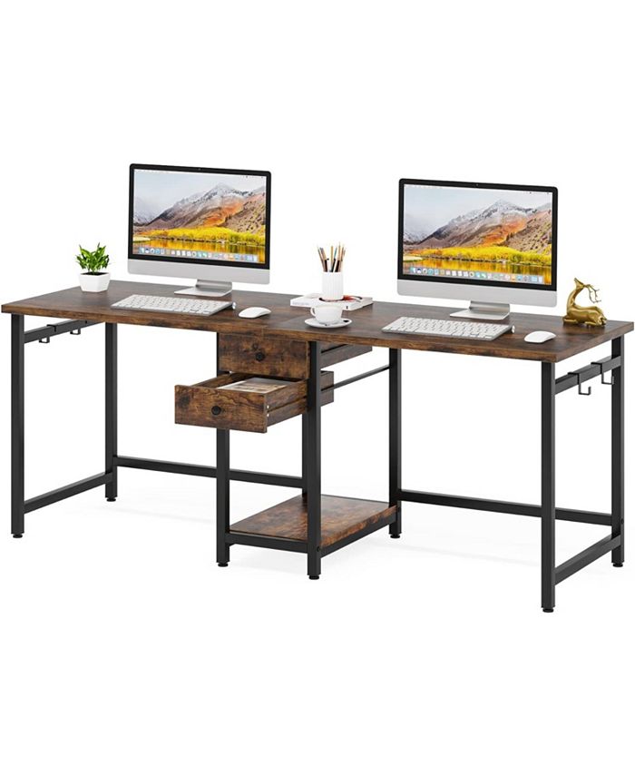 Tribesigns 79 Inch Extra Long Desk, Double Desk with 2 Drawers, Two ...