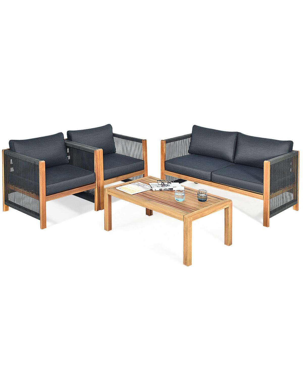 Click here for Gymax 4PCS Acacia Wood Outdoor Patio Furniture Set... prices