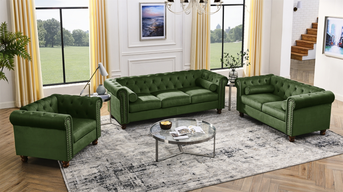 Click here for Streamdale Green Velvet Tufted Sofa Settee - Green prices