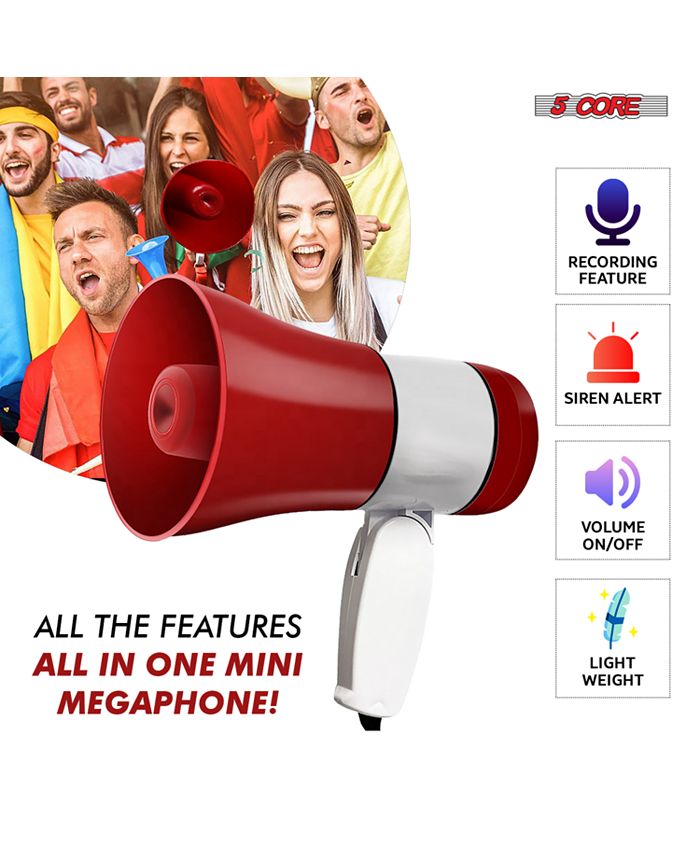 5 Core Megaphone Bullhorn Speaker 30W Mini Bull Horn Rechargeable Cheer ...
