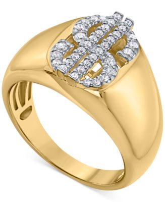 Men's Diamond Dollar Sign Ring (1/3 ct. t.w.) in 14k Gold-Plated ...