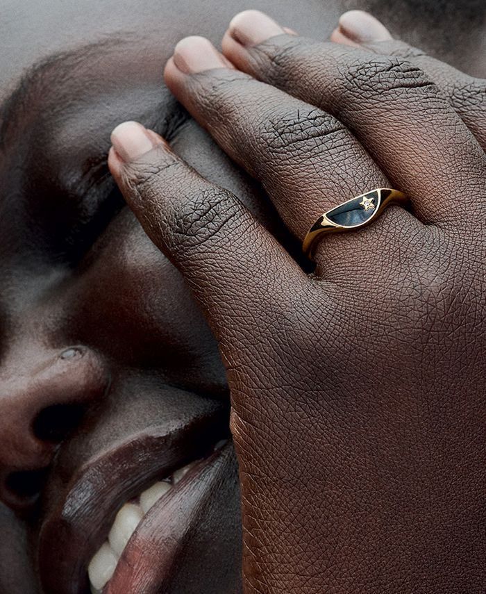 Pandora Halved Enamel Signet with Clear Cubic Zirconia Stones Ring - Macy's