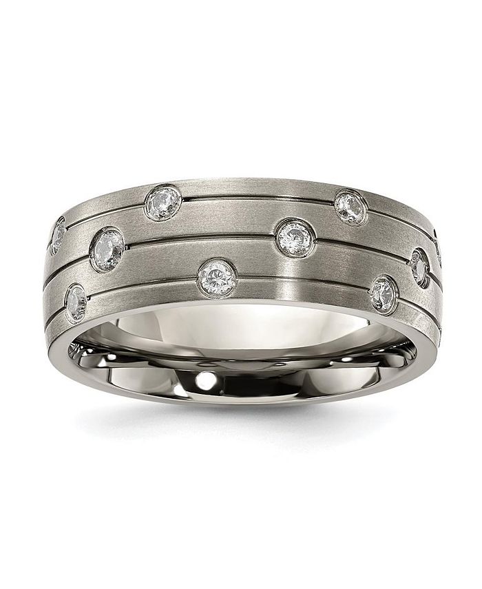 Chisel Titanium Brushed with CZ Wedding Band Ring - Macy's
