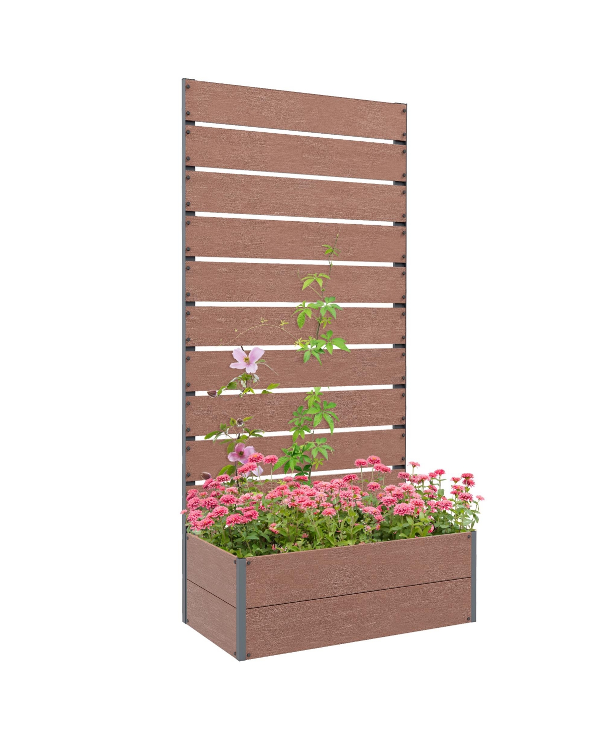Outsunny Raised Garden Bed with Trellis for Climbing Plants & Vines  - Brown