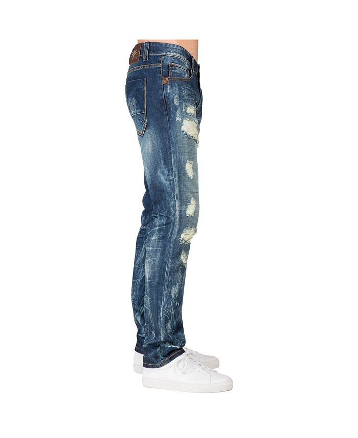 Level 7 Men's Slim Straight Fit Denim Ripped Distressed Jeans - Macy's