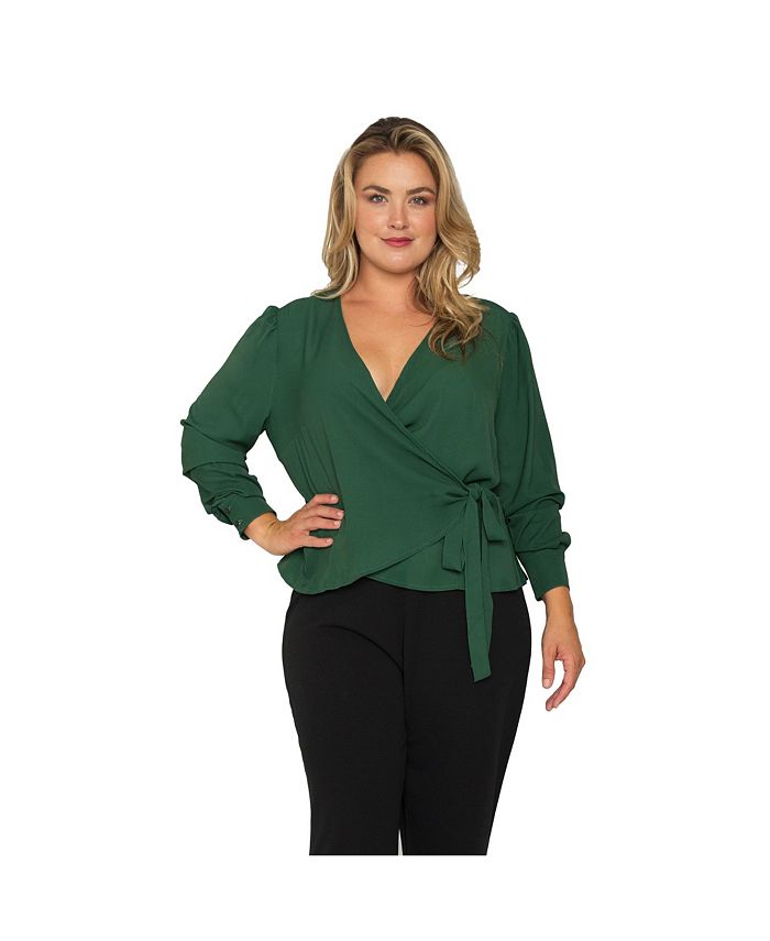 Standards & Practices Plus Size Wrap Tie Long Sleeve Blouse - Macy's