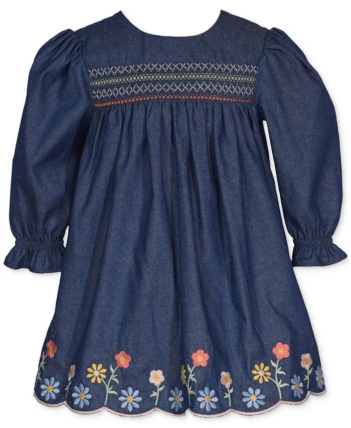 Bonnie Baby Baby Girls Embroidered Denim Woven Dress - Macy's