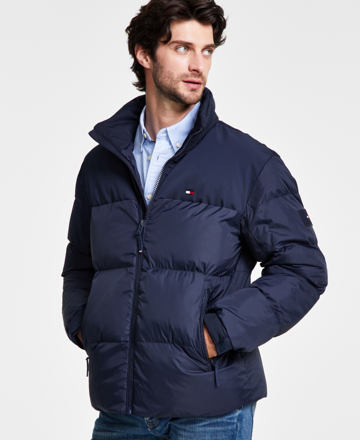Click here for Tommy Hilfiger Mens Mixed-Media Puffer Jacket - Mi... prices