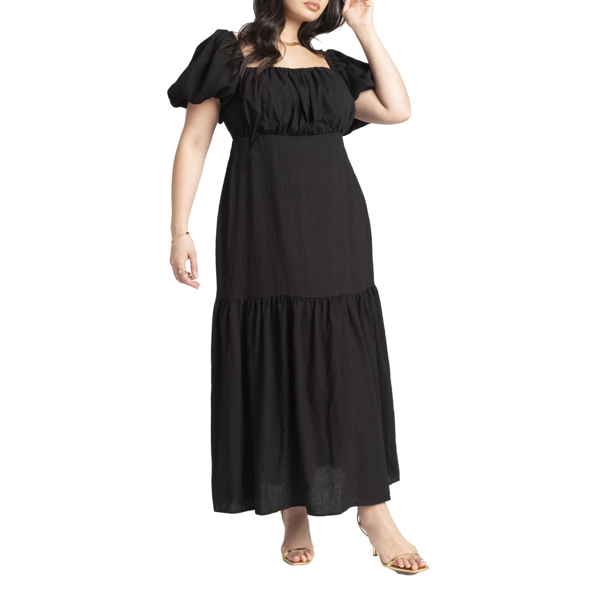 Click here for Eloquii Womens Plus Size Puff Sleeve Tiered Dress... prices