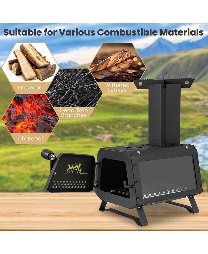 Costway Portable Wood Burning Stove Wood Camping Stove Heater with 2 ...