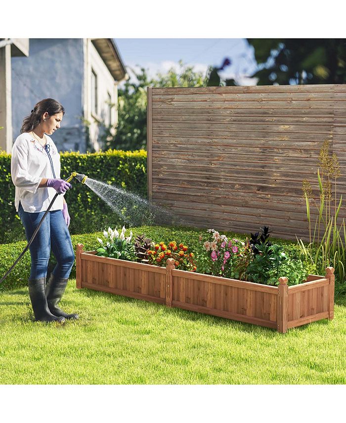 Costway Wooden Raised Garden Bed Outdoor Rectangular Planter Box with ...