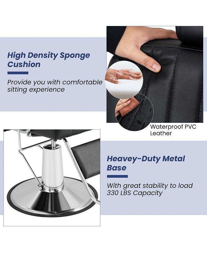 Costway Adjustable Barber Chair Hydraulic Salon Chair with Reclining ...