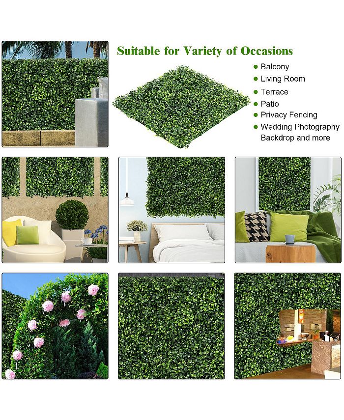 Costway 12 PCS 20''x20'' Artificial Boxwood Plant Wall Panel Hedge ...