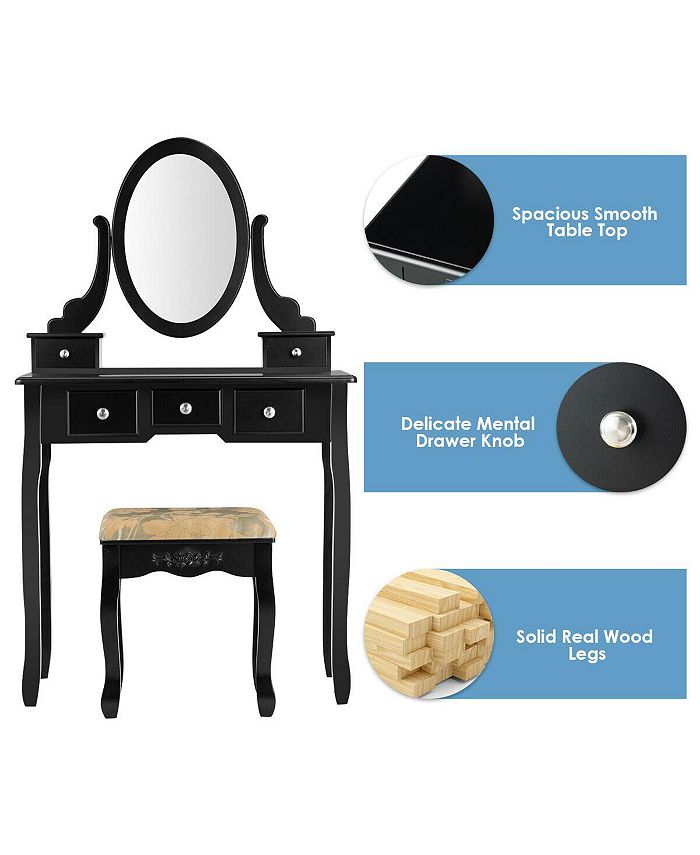 Costway Vanity Table Dressing Table 5 Make Up Table Stool - Macy's