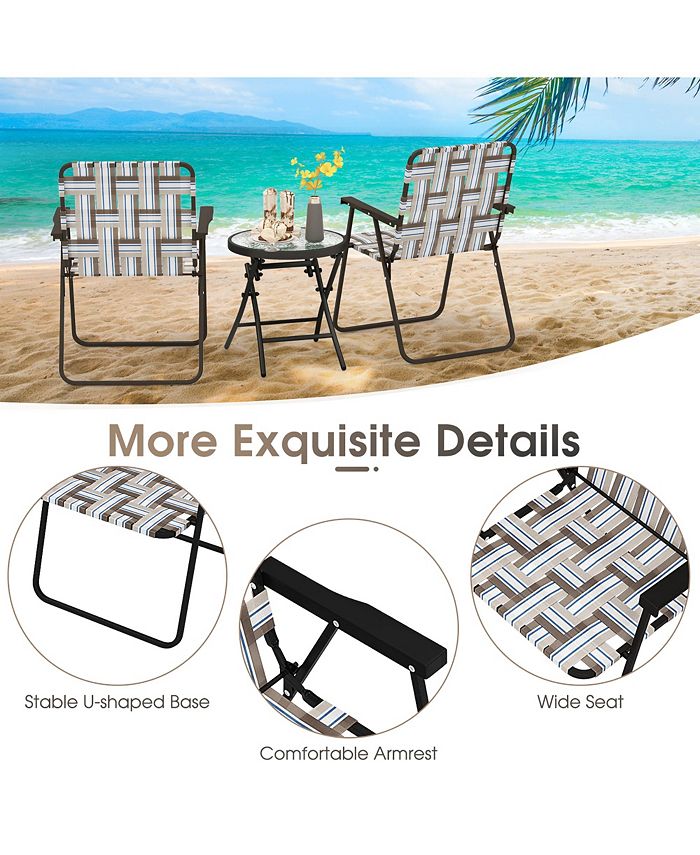 Gymax Folding Lawn Beach Chair Portable Sand Chair Set of 2 w/ Elegant ...