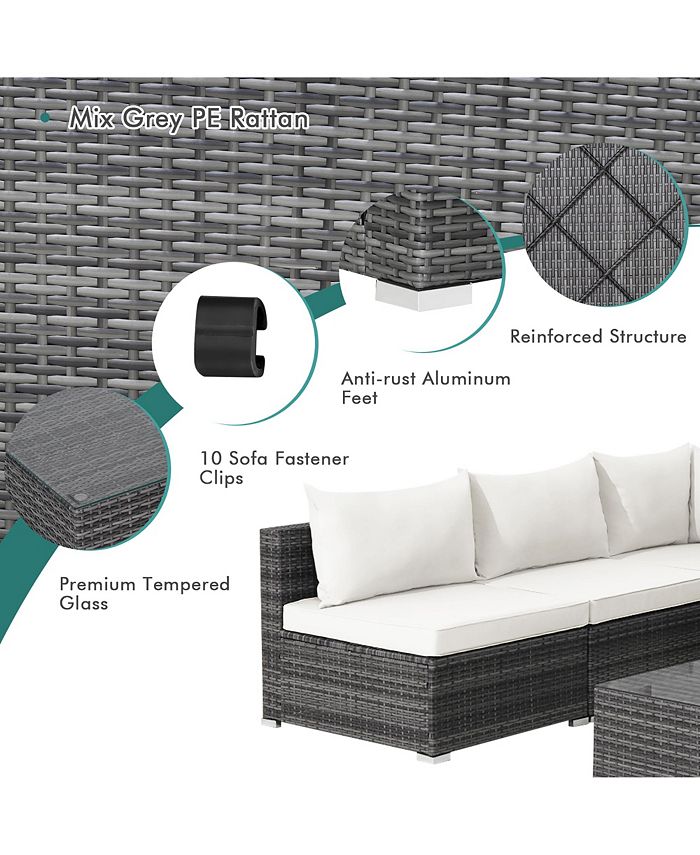 Costway 7PCS Patio Rattan Furniture Set Sectional Sofa Cushioned Garden ...