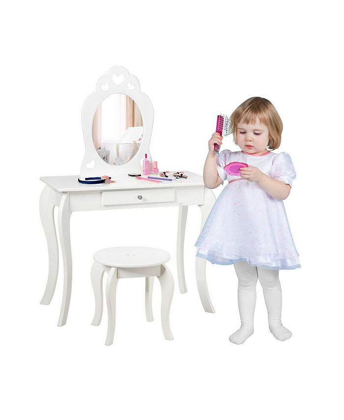 Costway Kids Vanity Set Princess Makeup Dressing Play Table Set - Macy's