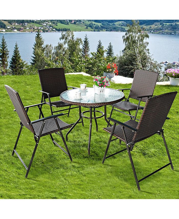 Gymax Folding Rattan Chair Brown 4 PCS Outdoor Indoor Furniture - Macy's