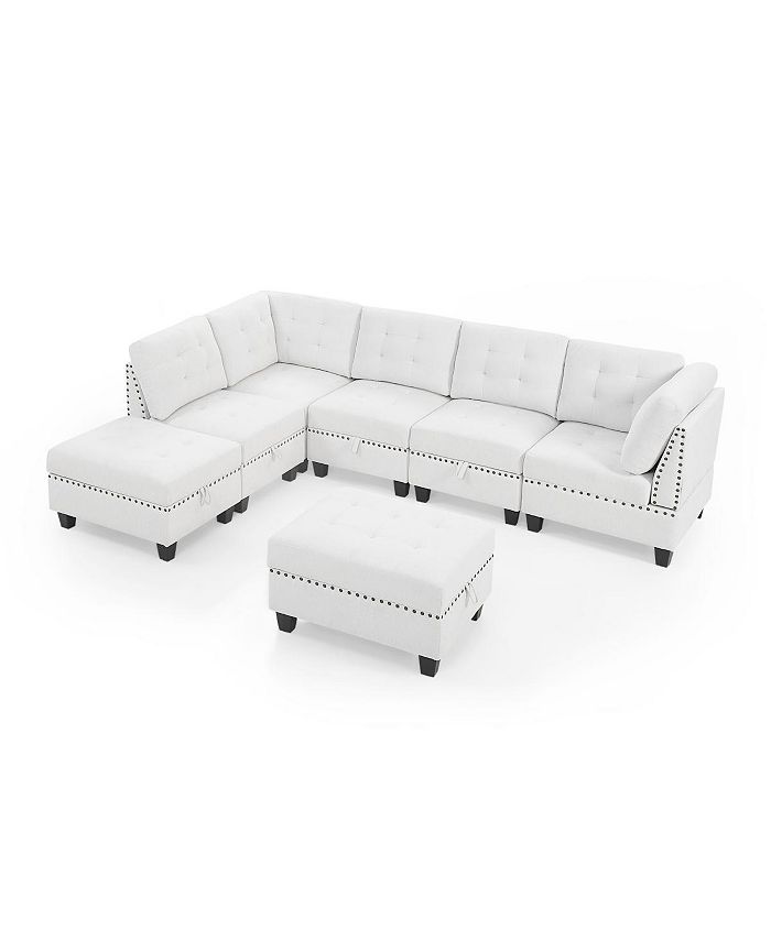 Simplie Fun L-shaped Modular Sofa Set: DIY Combination, Ivory Chenille ...