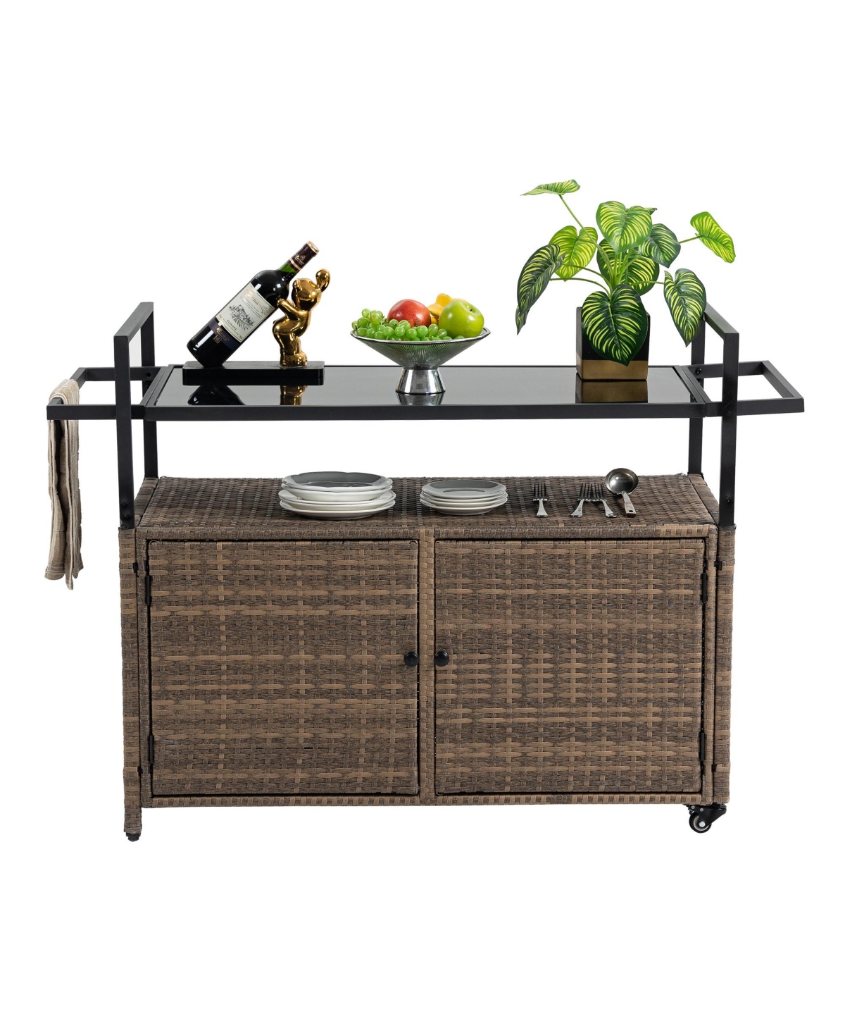 Click here for Streamdale Outdoor Wicker Bar Cart with Glass Top... prices