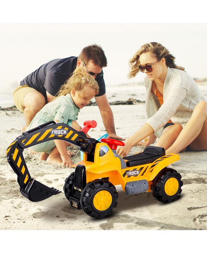 Slickblue Ride on Push Car Bulldozer Digger Toy with Safety Helmet and ...