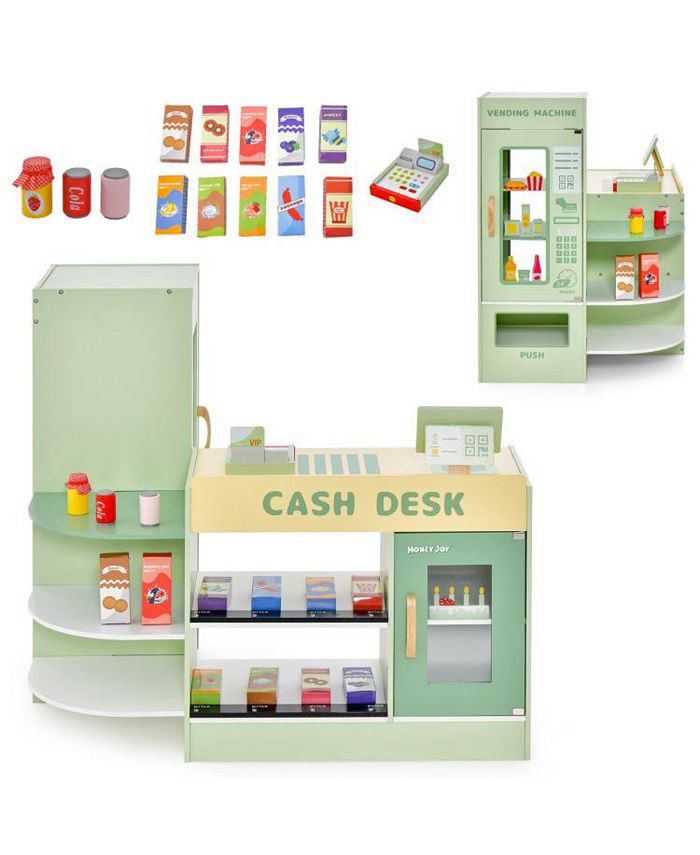 Slickblue Kids Wooden Supermarket Play Toy Set with Checkout Counter ...