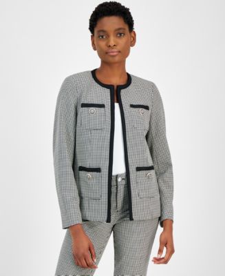 Anne Klein Women's Collarless Houndstooth Jacket - Macy's