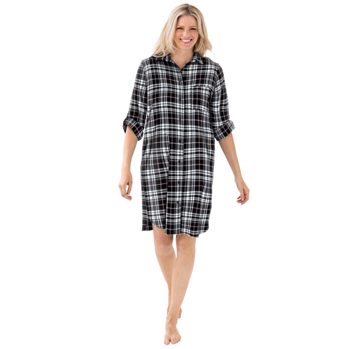 Click here for Dreams & Co. Plus Size Plaid Flannel Button-Front... prices