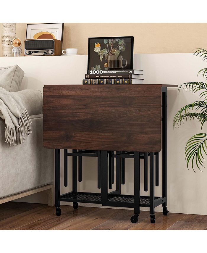 Costway 3 PCS Rolling Dining Table Set Extendable Kitchen Table 2 ...