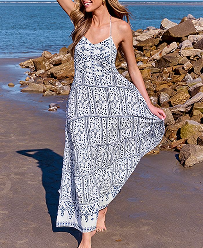 CUPSHE Women's Geo Print Halterneck Maxi Beach Dress - Macy's