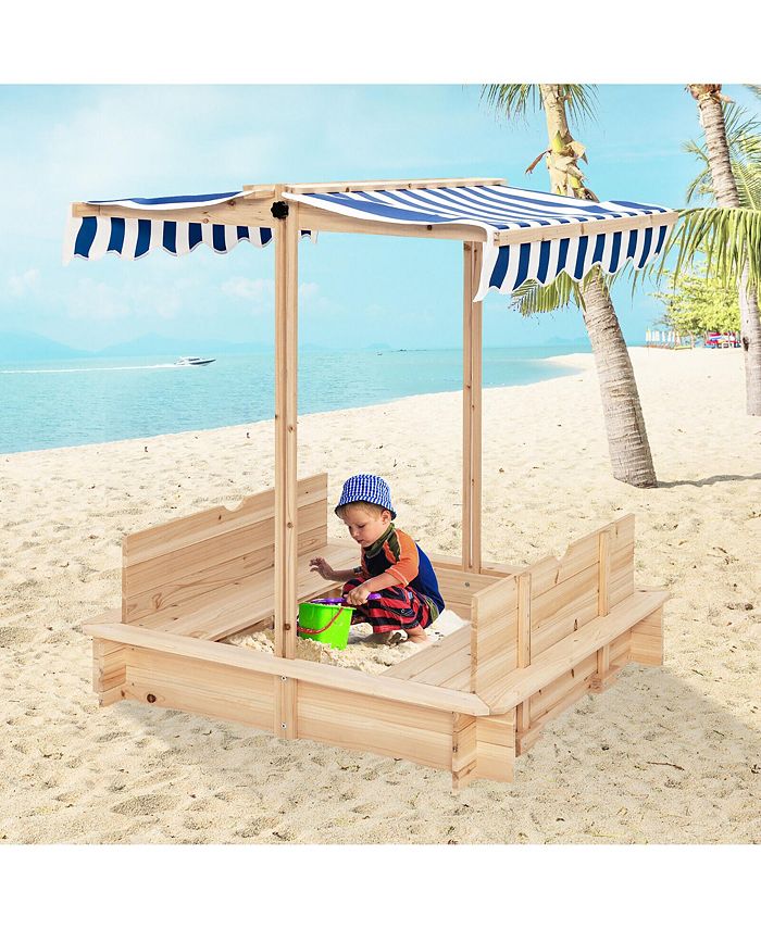Slickblue Kids Wooden Sandbox with Canopy and Bench Seats - Macy's