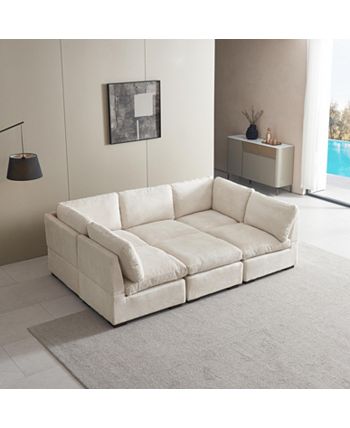 Simplie Fun Luxury Convertible Corduroy Sectional Sofa in Beige - Macy's