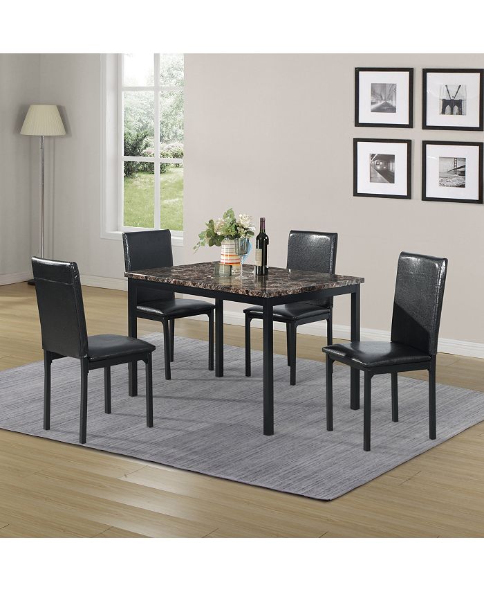 Simplie Fun Furniture 5 Piece Metal Dinette Set With Faux Marble Top ...