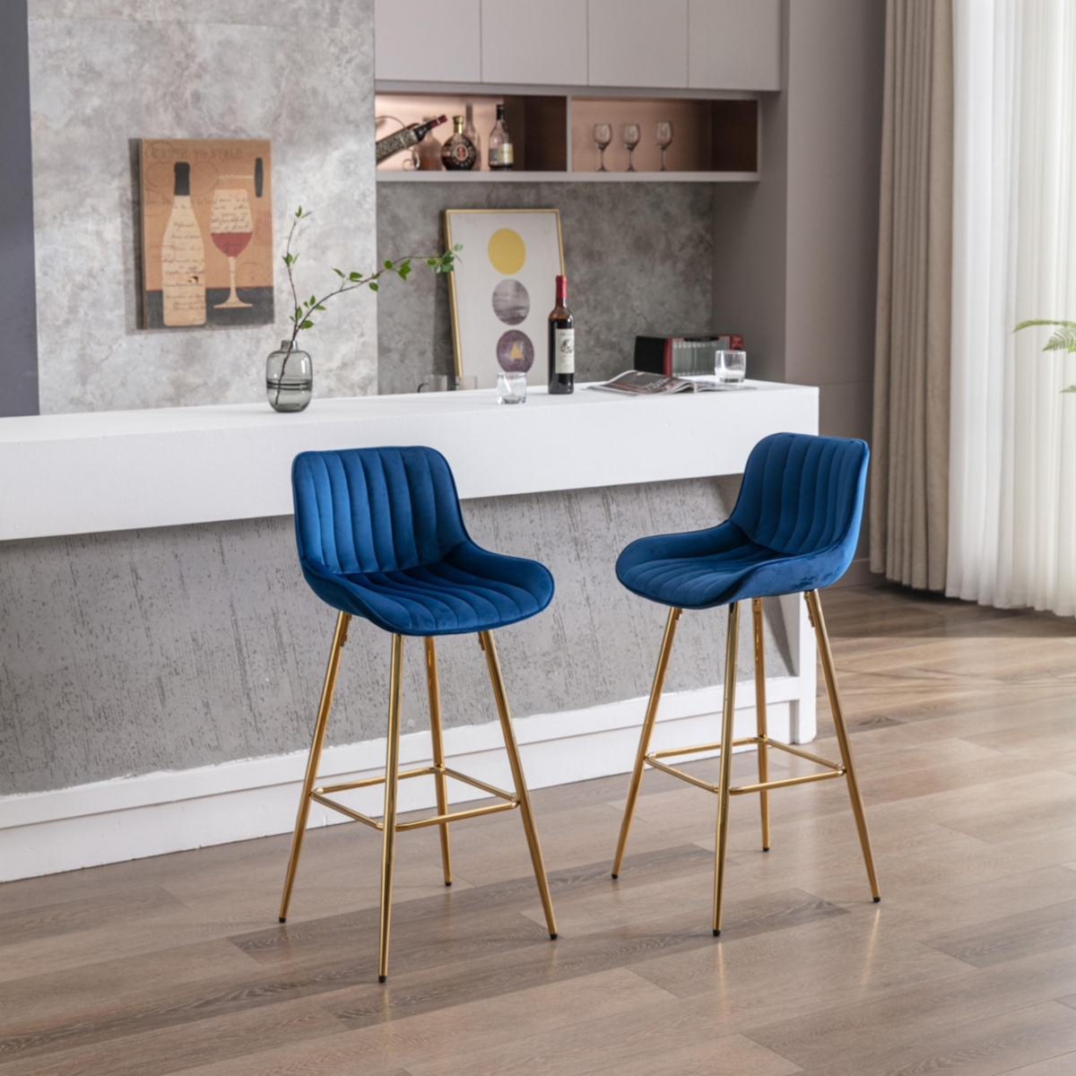 Click here for Streamdale Golden Velvet Bar Stools with Chrome Fo... prices
