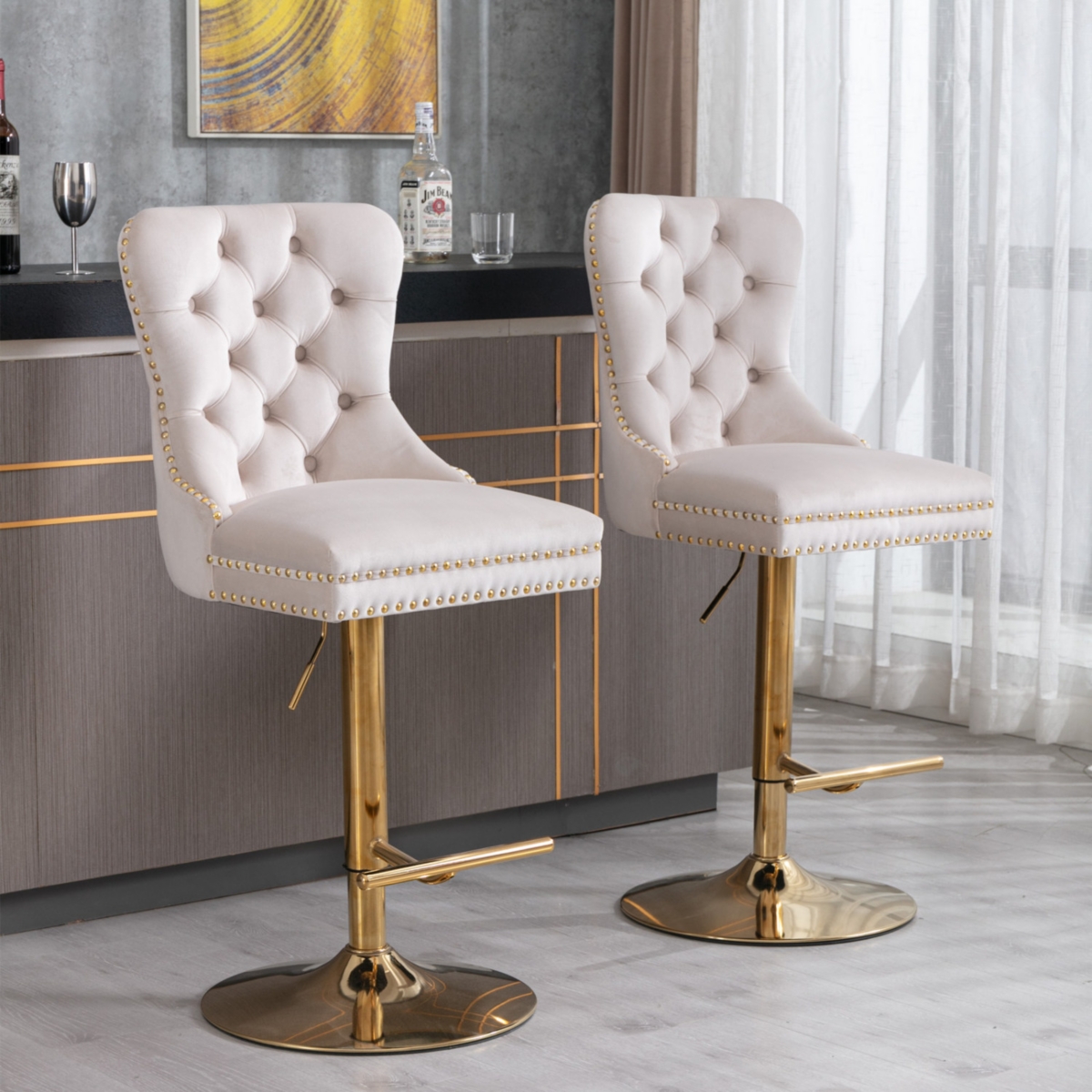 Click here for Simplie Fun Thick Golden Swivel Velvet Barstools A... prices