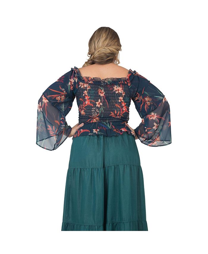 Standards & Practices Plus Size Tiered Sleeves Smocked Waist Blouse ...