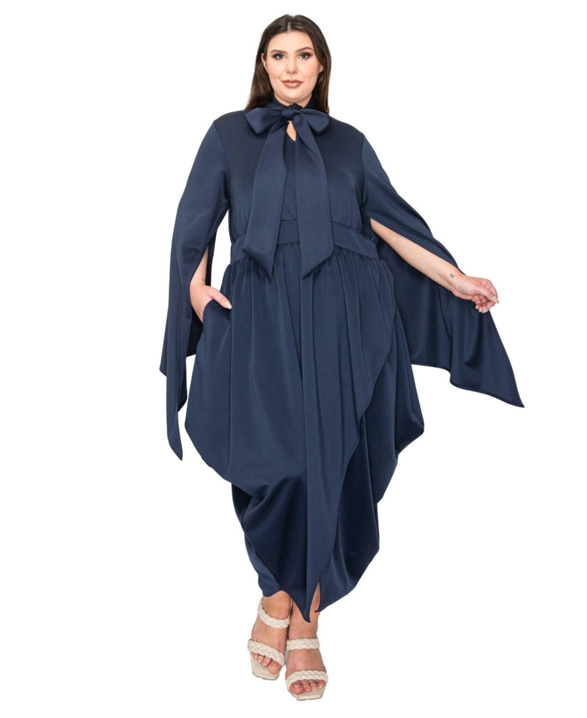 Click here for L I V D Plus Size Tina Tulip Hem Cape Sleeve Pocke... prices