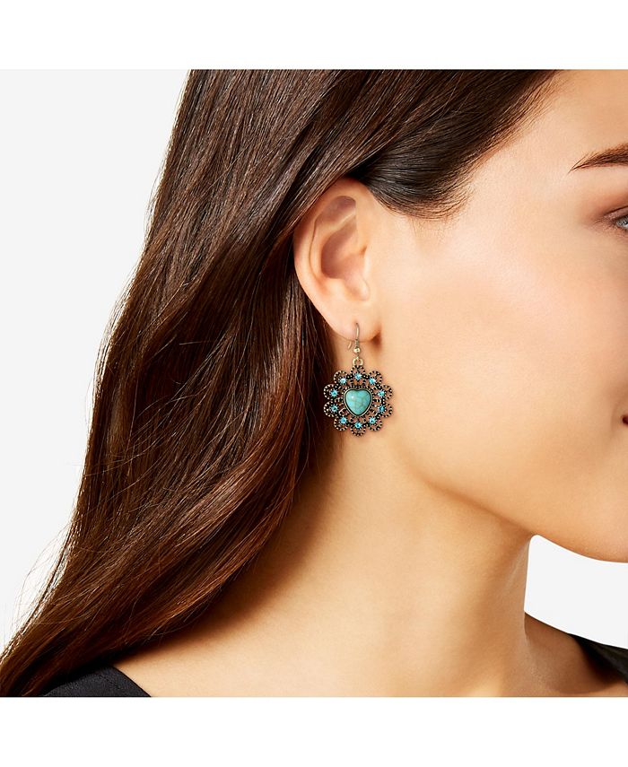 Jessica Simpson Women's Turquoise Stone Ornate Heart Earrings - Macy's